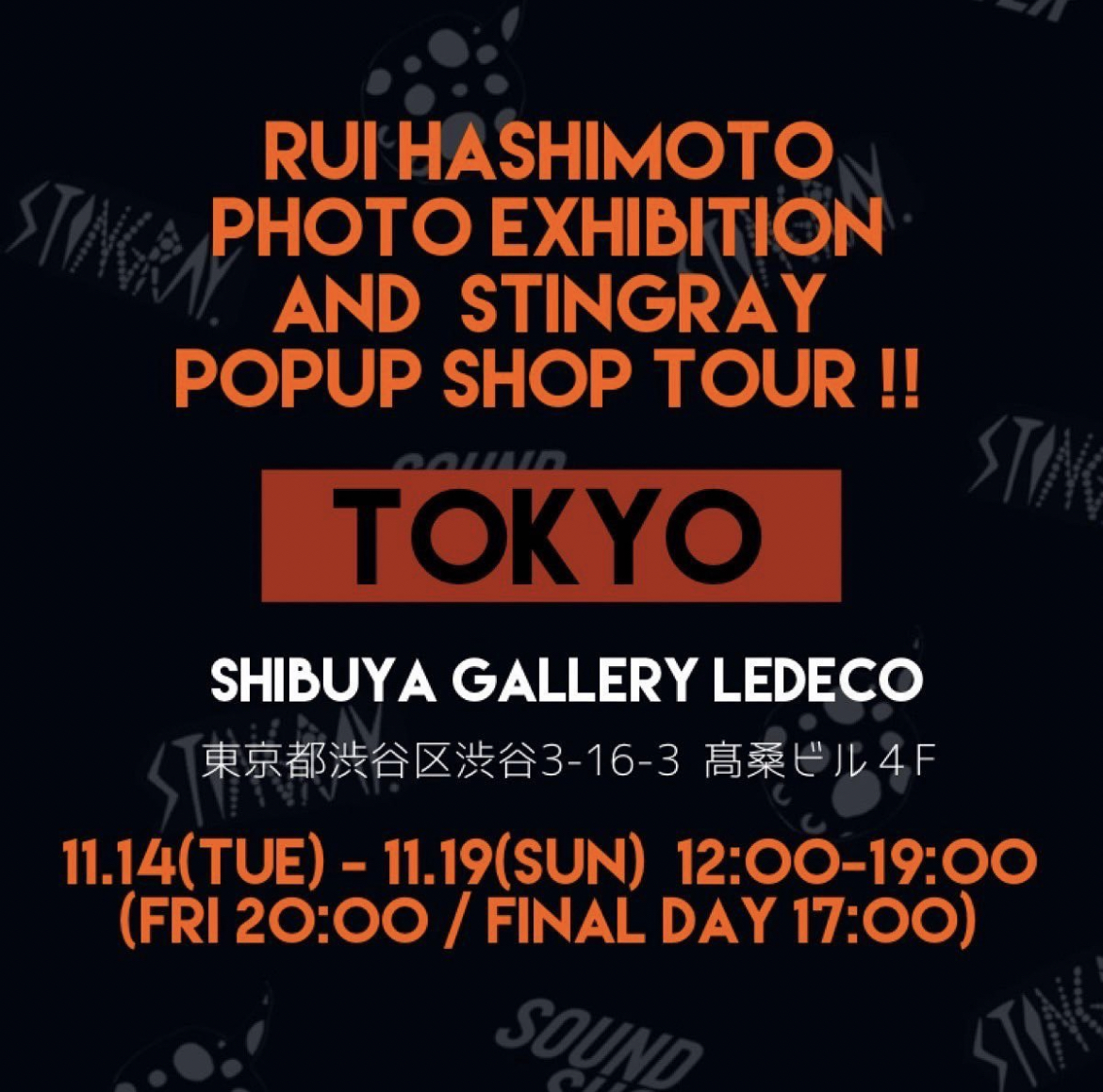 RUI HASHIMOTO PHOTO EXHIBITION VOL: 18 AND STINGRAY POPUP SHOP TOUR !! – LE DECO（ルデコ）ギャラリー・ルデコ